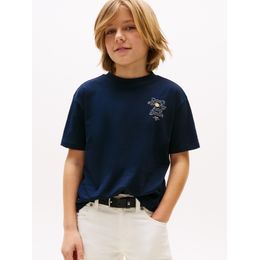 T-Shirt Tommy Hilfiger "FUN GRAPHIC TEE SS", Jungen, Gr. 16 (176), blau (schwarz night navy), Single Jersey, Obermaterial: 100% Baumwolle, bedruckt, regular fit, Rundhals, abgesteppt, Shirts T-Shirt, mit Grafik-Print
