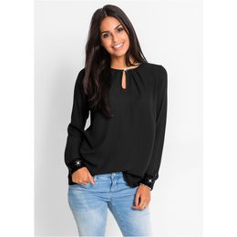Schlupfbluse bonprix "Schlupfbluse", Damen, Gr. 50, schwarz, Obermaterial: 100% Polyester, loose fit, Blusen Schlupfbluse, lockere Passform, aus Polyester, mit Paillettenapplikationen