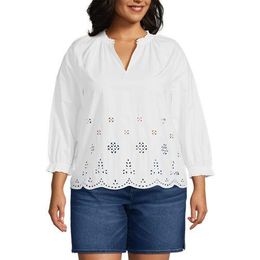 LANDS' END Bluse mit Lochmuster und geschlitztem Ausschnitt, Damen,  Wei&szlig;, Baumwolle, by Lands' End