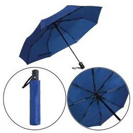 Regenschirm blau vollautomatisch, Metallstock, gummierter Griff, Handschlaufe, Polyester-Bespannung, Schlie&szlig;band, &Oslash;97 cm &ndash; Taschenschirm