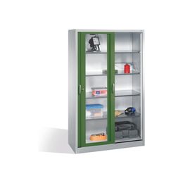 C+P Werkzeugschrank mit Sichtfenster-Schiebet&uuml;ren, 4 B&ouml;den, H1950xB1200xT500mm Front Resedagr&uuml;n Korpus Lichtgrau ; C + P M&ouml;belsysteme (2059-055|S10042)