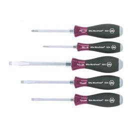 wiha Schraubendreher Set MicroFinish&reg; Schlitz, Phillips mit durchgehender Sechskantklinge und massiver Stahlkappe 5-tlg. (29138)