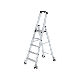 MUNK Aluminium-Stehleiter einseitig begehbar Rollen 1 x 5 Stufen (041105)