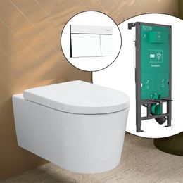 Hansgrohe LivaFine Wand-WC mit AquaFall Flush, Komplett-SET mit iFrame Vorwandelement und Element E Bet&auml;tigungsplatte, 61187450+66003700#SET,