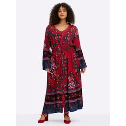 sheego by Joe Browns Damen Maxikleid im Boho-Stil, rot-burgund-gemustert, Gr&ouml;&szlig;e 44