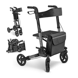 Juskys Rollator Vital faltbar, leicht & h&ouml;henverstellbar aus Aluminium bis 130 kg mit Sitz Schwarz