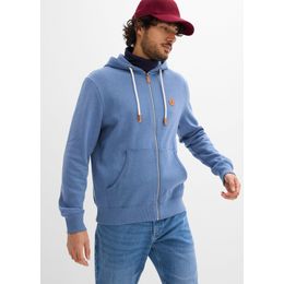 bonprix Kapuzen-Sweatjacke mit Lederimitat-Details, blau, Gr.52/54 (L), Modische Kapuzen-Sweatjacke mit 2 Taschen, innen weich angeraut, 60% Baumwolle