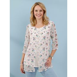 WITT Damen Longbluse im Lagenlook mit Chiffon, wei&szlig;-marine-bedruckt, Gr&ouml;&szlig;e 46