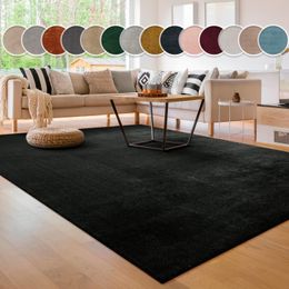 Teppich Paco Home, B:60cm H:14mm L:100cm, schwarz, Polyester, Wohnzimmer, Teppiche, "Cadiz 630", Uni-Farben, besonders weich, waschbar, auch als