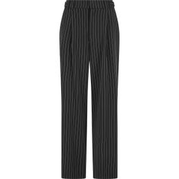 Stoffhose Urban Classics "Urban Classics Ladies Pinstripe Wide Leg Trousers", Damen, Gr. 27, Normalgr&ouml;&szlig;en, schwarzgrau, wei&szlig;, 94% Polyester, 4% Elasthan, 2% Viskose, unifarben, loose fit, Hosen Stoffhose