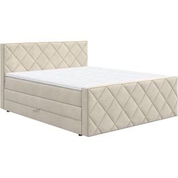 Boxspringbett COTTA, B:161cm L:228cmbeige, keder: sand, 100% POLYESTER (PES), Komplettbetten, "Tower inkl. Bettkasten, mit Keder in abgesetzter