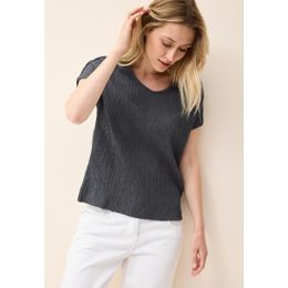 Cecil Damen T-Shirtvolcanic grau, Gr. M, unifarben, Jersey, Obermaterial: 64% Polyester, 34% Viskose, 2% Elasthan, Shirts, in gesmokter Struktur