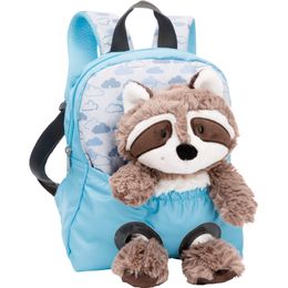 Nici Kinder Kinderrucksack "Travel Friends, Rucksack mit Pl&uuml;sch Waschb&auml;r, 25 cm", blau, Polyester, Rucks&auml;cke