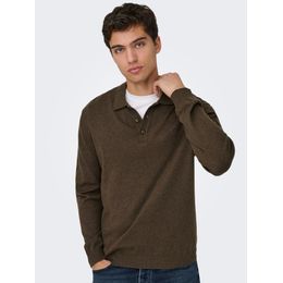Only & Sons ONLY & SONS Herren Polokragenpullover "ONSLOUI REG 12 LS MEL POLO KNIT"coffee bean detail:melange, Gr. XL, meliert, Strick, Obermaterial: 60%