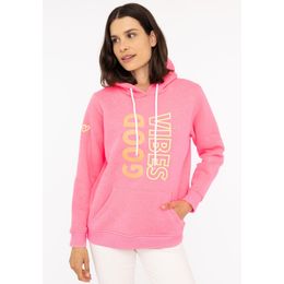Zwillingsherz Damen Hoodie ""Good Vibes"", pink, Gr. LXL, unifarben mit Farbeinsatz, Sweatware, Obermaterial: 50% Baumwolle, 50% Polyester,