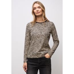 Street One Damen Langarmshirtsanded beige, Gr. 42, Jersey, Obermaterial: 95% Baumwolle, 5% Elasthan, Shirts, mit Animal-Print, Leo-Muster