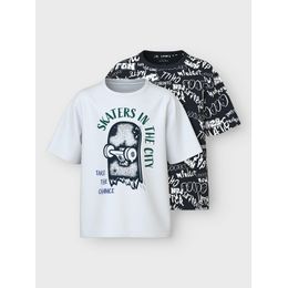 name it Jungen Kurzarmshirt "NKMVELDO 2P SS NREG TOP"navy blazerpack:hellwei&szlig;, Gr. 122, bedruckt, Jersey, Obermaterial: 100% Baumwolle, Shirts
