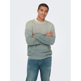 Only & Sons ONLY & SONS Herren Rundhalspullover "ONSBIRK RLX LS RAGLAN KNIT CAMP"moonstruck detail:goblin blau gradiant, Gr. L, gestreift, meliert, Strick,