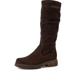 Tamaris Damen Stiefel, Gr. 37mokka, Veloursleder, unifarben, Schuhe, Blockabsatz, Langschaftstiefel mit slouchy Falten am Schaft