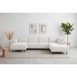 Wohnlandschaft Home Affaire "Sveeva, U-Form, XXL, B.310 cm, schwarze Metallf&uuml;&szlig;e", creme, B:310cm H:78cm T:197cm, 100% PES, Sofas, Wohnlandschaft, langlebiger Webstoff, mit Wellenunterfederung, viele Farben