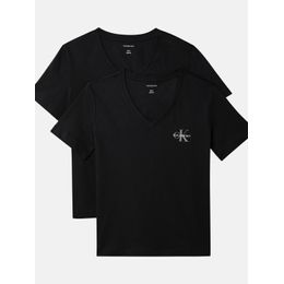 T-Shirt Calvin Klein Jeans "MONOLOGO VNK 2PACK TEE", Damen, Gr. XXL (46), schwarz (schwarz, schwarz), Single Jersey, Obermaterial: 100% Baumwolle, regular fit normal, V-Ausschnitt, eingesetzt abgesteppte Kante, Shirts T-Shirt, Logoschriftzug