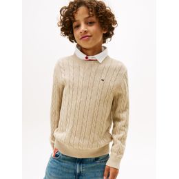 Tommy Hilfiger Jungen Strickpullover "COTTON CABLE SWEATER"malted milk heather, Gr. 4, Strick, Obermaterial: 100% Baumwolle, Pullover, f&uuml;r Kinder bis