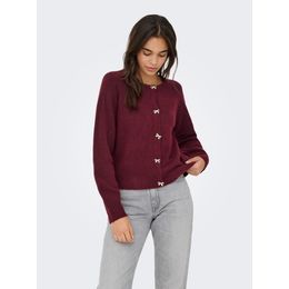 Only Damen Strickjacke "ONLTORINO LS BUTTON O-NECK CARDIG EX KNT"cabernet detail:gold bow button, Gr. XS, unifarben, Strick, Obermaterial: 69%