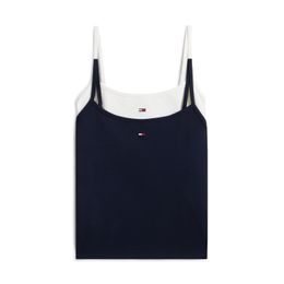 Tanktop Tommy Jeans "TJW 2PACK ESSENTIAL STRAP TOP", Damen, Gr. S (36), ecru, schwarz night navy, Jersey, Obermaterial: 95% Baumwolle, 5% Elasthan, unifarben, figurbetont kurz, eckiger Ausschnitt, Tops Tanktop, mit Logo-Flag
