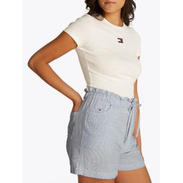 Tommy Jeans Damen Shorts "TJW COTTON LINEN SHORT"colorado blau, stripe, Gr. XL, gestreift, Web, Obermaterial: 75% Baumwolle, 25% Leinen, Hosen, mit
