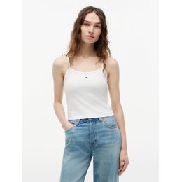 Tanktop Tommy Jeans "TJW 2PACK ESSENTIAL STRAP TOP", Damen, Gr. L (40), ecru, schwarz night navy, Jersey, Obermaterial: 95% Baumwolle, 5% Elasthan, unifarben, figurbetont kurz, eckiger Ausschnitt, Tops Tanktop, mit Logo-Flag