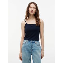Tommy Jeans Damen Tanktop "TJW 2PACK ESSENTIAL STRAP TOP", blau, Gr. L, unifarben, Jersey, Obermaterial: 95% Baumwolle, 5% Elasthan, Tops, mit
