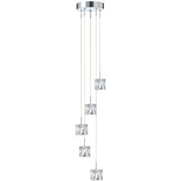 Searchlight H&auml;ngeleuchte "Ice Cube 5Lt Multi-Drop Pendant - Chrome Metal & Glass", 5, &Oslash; 18cm H: 116cm, 1 Stk.chrom und klar, Wohnzimmer, Leuchten