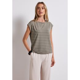 Street One Damen T-Shirt, beige, Gr. 34, gestreift, Stoff, 73% Polyester, 24% Viskose, 3% Elasthan, Shirts, im Streifendesign