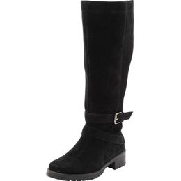 sheego Damen Weitschaftstiefel, Gr. 42, schwarz, Leder, Veloursleder, Schuhe