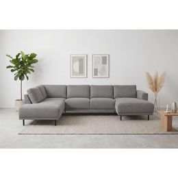Wohnlandschaft Home Affaire "Sveeva, U-Form, XXL, B.310 cm, schwarze Metallf&uuml;&szlig;e", taupe, B:310cm H:78cm T:197cm, 100% PES, Sofas, Wohnlandschaft, langlebiger Webstoff, mit Wellenunterfederung, viele Farben