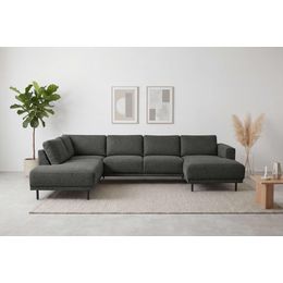 Wohnlandschaft Home Affaire "Sveeva, U-Form, XXL, B.310 cm, schwarze Metallf&uuml;&szlig;e", anthrazit, B:310cm H:78cm T:197cm, 100% PES, Sofas, Wohnlandschaft, langlebiger Webstoff, mit Wellenunterfederung, viele Farben