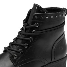 Tamaris Damen Schn&uuml;rstiefelette, Gr. 36schwarz, Lederimitat, unifarben, Schuhe, Blockabsatz, Schn&uuml;rboots mit Nieten am Schaftrand besetzt