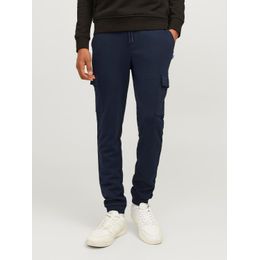Jack & Jones Jungen Sweathose "JPSTGORDON JJBRADLEY CARGO PAN NOOS JNR", blau, Gr. 140, JACK & JONES JUNIOR, unifarben, angeraute Sweatware, Obermaterial: 61%