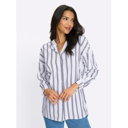 Classic Basics Damen Longbluse, wei&szlig;, Gr. 40, gemustert, gestreift, mehrfarbig, 100% Polyester, Blusen