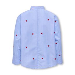 KIDS Only M&auml;dchen Hemdbluse "KOGNEW LINAGRACE LS ST.EMB SHRT WVN NOOS", blau, Gr. 140, bestickt, gestreift, Web, Obermaterial: 85% Polyester, 15%