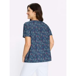 Classic Basics Damen Schlupfbluse, blau, Gr. 44, gebl&uuml;mt, gemustert, mehrfarbig, 100% Polyester, Blusen