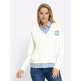 Heine Damen Sweatshirt, wei&szlig;, Gr. 46, gemustert, gestreift, mehrfarbig, unifarben, 82% Baumwolle, 18% Polyester, Webware:100% Baumwolle, Sweatshirts