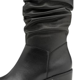 Tamaris Damen Stiefel, Gr. 41schwarz, Glattleder, unifarben, Schuhe, Blockabsatz, Kurzstiefel mit Falten am slouchy Schaft