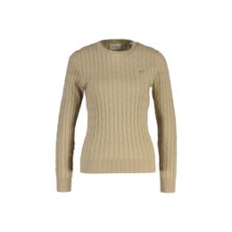 Gant Damen Sweater "Strickpullover STRETCH COTTON CABLE C-NECK", beige, Gr. XL, Obermaterial: 88% Baumwolle CO. 10% Polyamid PA. 2% Elasthan EL.,