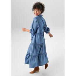ANISTON PLUS Damen Jeanskleid, blau, Gr. 46, unifarben, Denim/Jeans, Obermaterial: 100% Baumwolle, Kleider, in Denimqualit&auml;t