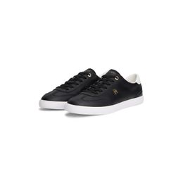Tommy Hilfiger Damen Plateausneaker "TH CHIC LOW PROFILE VULC", Gr. 39, schwarz, Leder, unifarben mit Farbeinsatz, Schuhe, Halbschuh, Schn&uuml;rschuh,