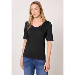 T-Shirt Street One, Damen, Gr. 34, schwarz, Web, 50% Modal, 50% Baumwolle, unifarben, normal normal, V-Ausschnitt, B&uuml;ndchen, Shirts T-Shirt, mit V-Ausschnitt