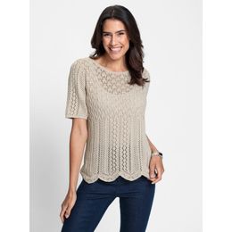 Inspirationen Damen Ajourpullover "Ajour-Pullover", beige, Gr. 40, unifarben, 100% Baumwolle, Pullover