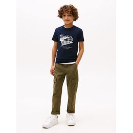 Tommy Hilfiger Jungen T-Shirt "TEXTURED GRAPHIC PRINT TEE SS", blau, Gr. 16, unifarben, Single Jersey, Obermaterial: 100% Baumwolle, Shirts, f&uuml;r