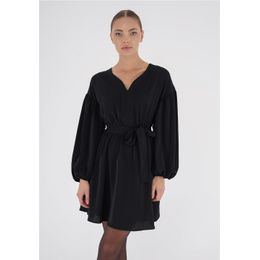 FRESHLIONS Damen Jerseykleid, schwarz, Gr. S, unifarben, 100% Polyester, Kleider, mit stilvollen Puff&auml;rmeln